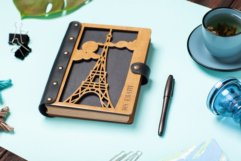 Personalized Wood Cover Notebook Custom Eiffel Tower Wooden | Etsy