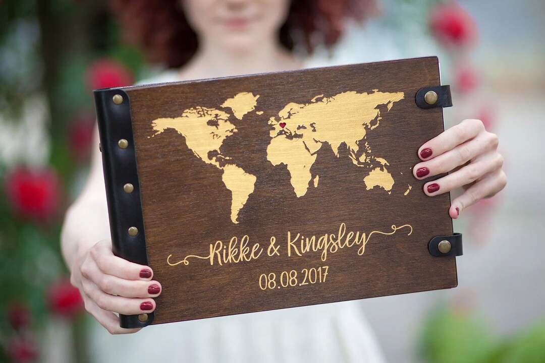 Wood World Map Guest Book, Wedding Guest Book for Beach Wedding ...