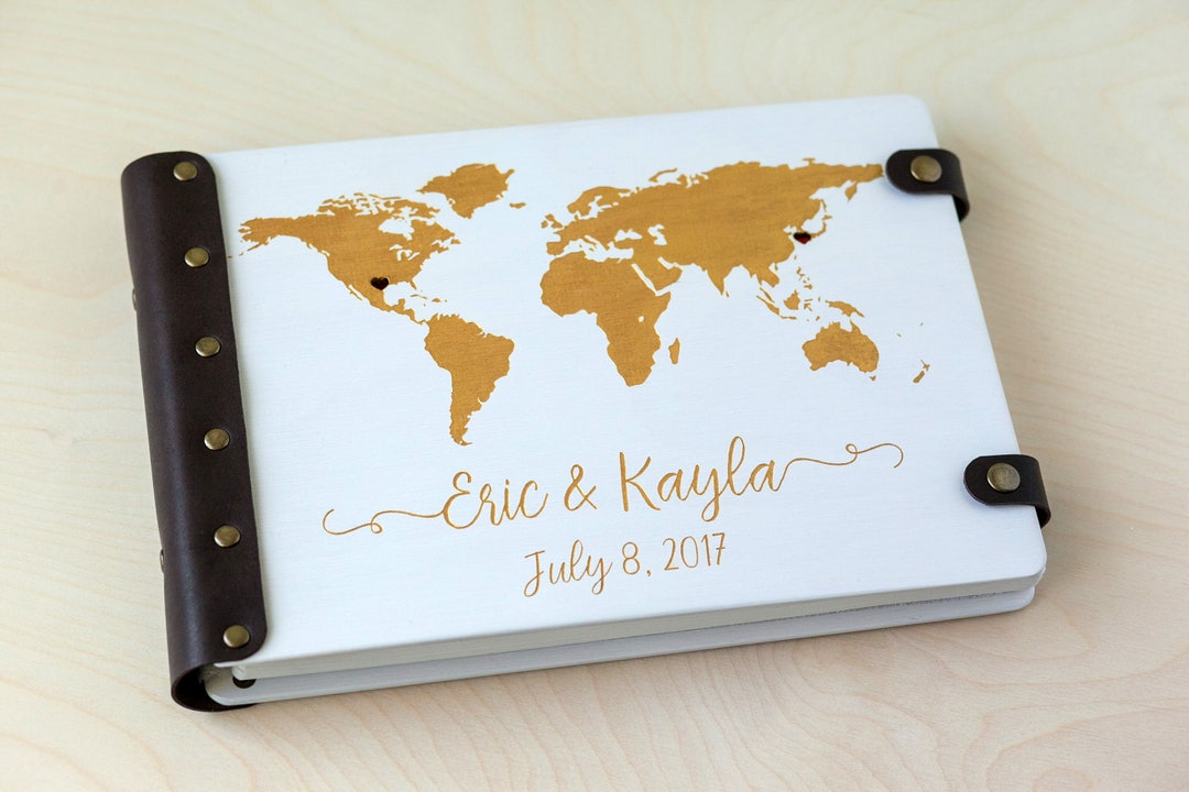 Wedding Guest Book With World Map and Golden Text of Your - Etsy