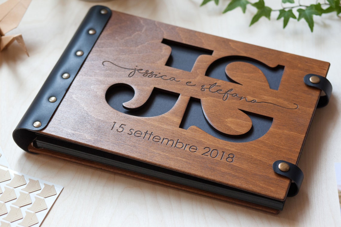 Monogram Photo Album Wedding Photo Album Scrapbook Album Wood | Etsy