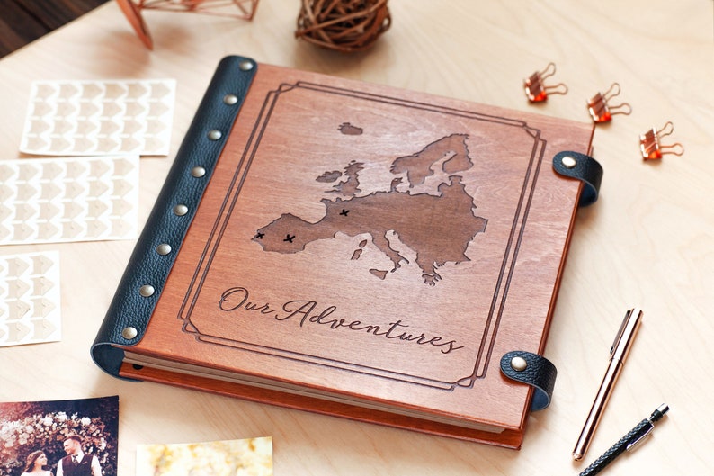 Wooden Photo Album World Map Personalized With Your Names and - Etsy