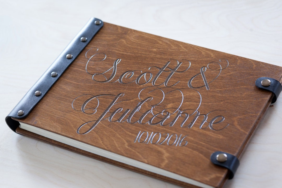 Engraved Guest Book, Wedding Guestbook for Guests' Wishes, Wood Guest ...