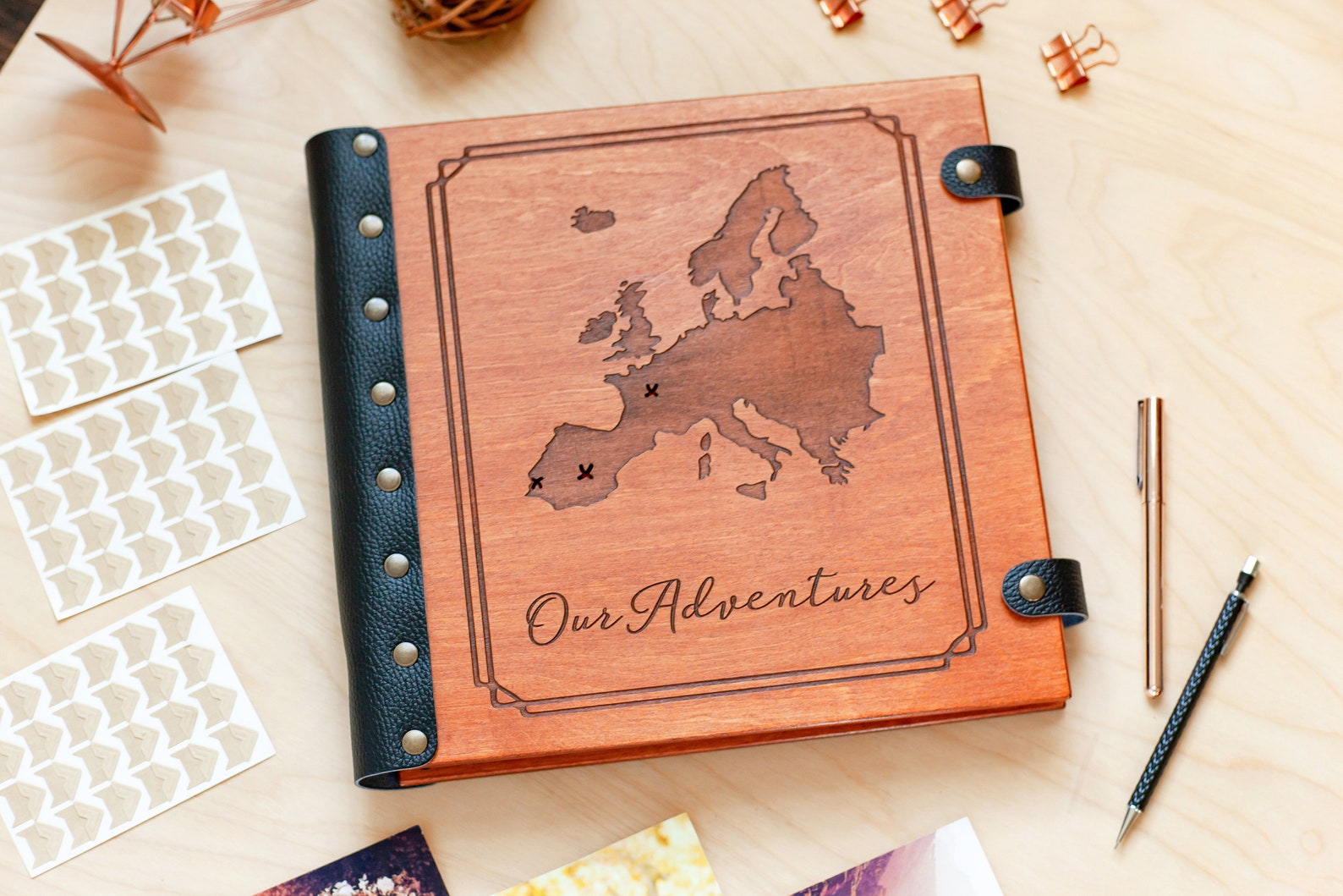 Wooden Photo Album World Map Personalized With Your Names and - Etsy