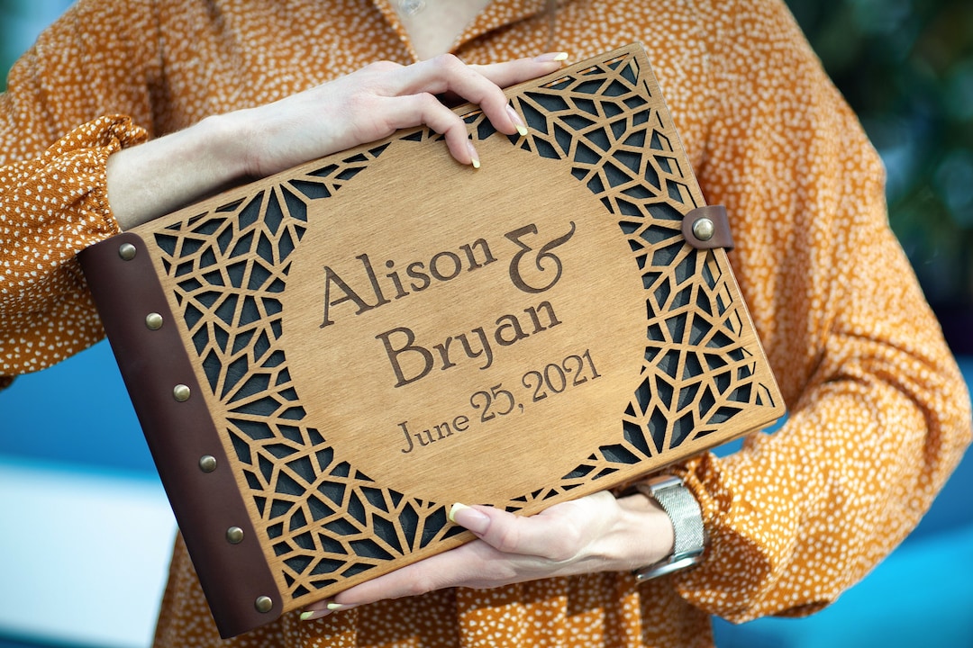Personalized Wedding Photo Album, Engraved Wood Boho Decor, Couples ...