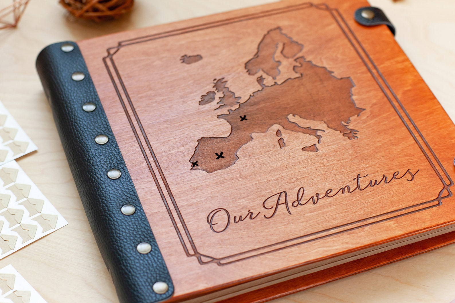 Wooden Photo Album World Map Personalized With Your Names and - Etsy