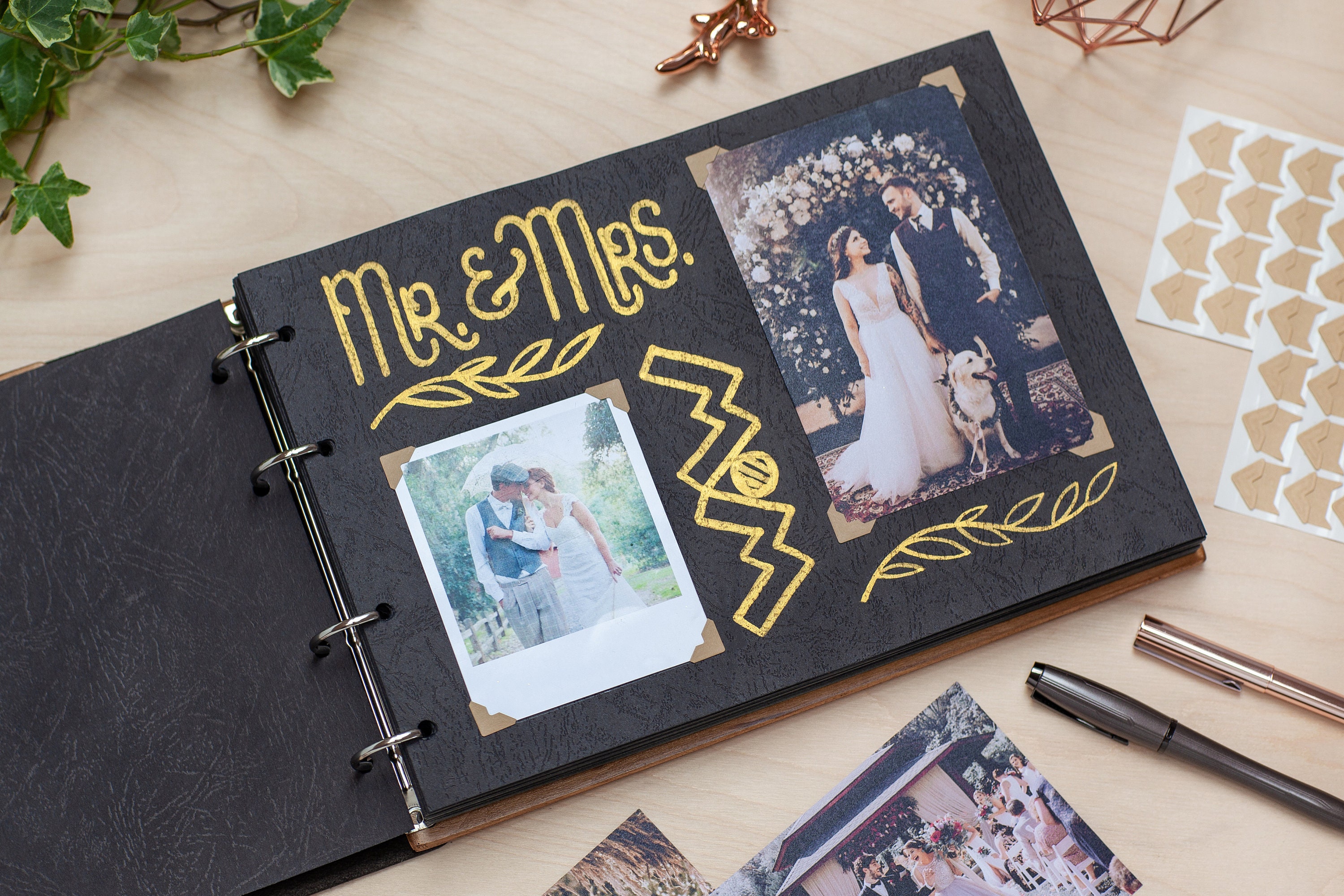 Hochzeit Fotoalbum Mit Glitzer Kalligraphie Holz Fotoalbum | Etsy