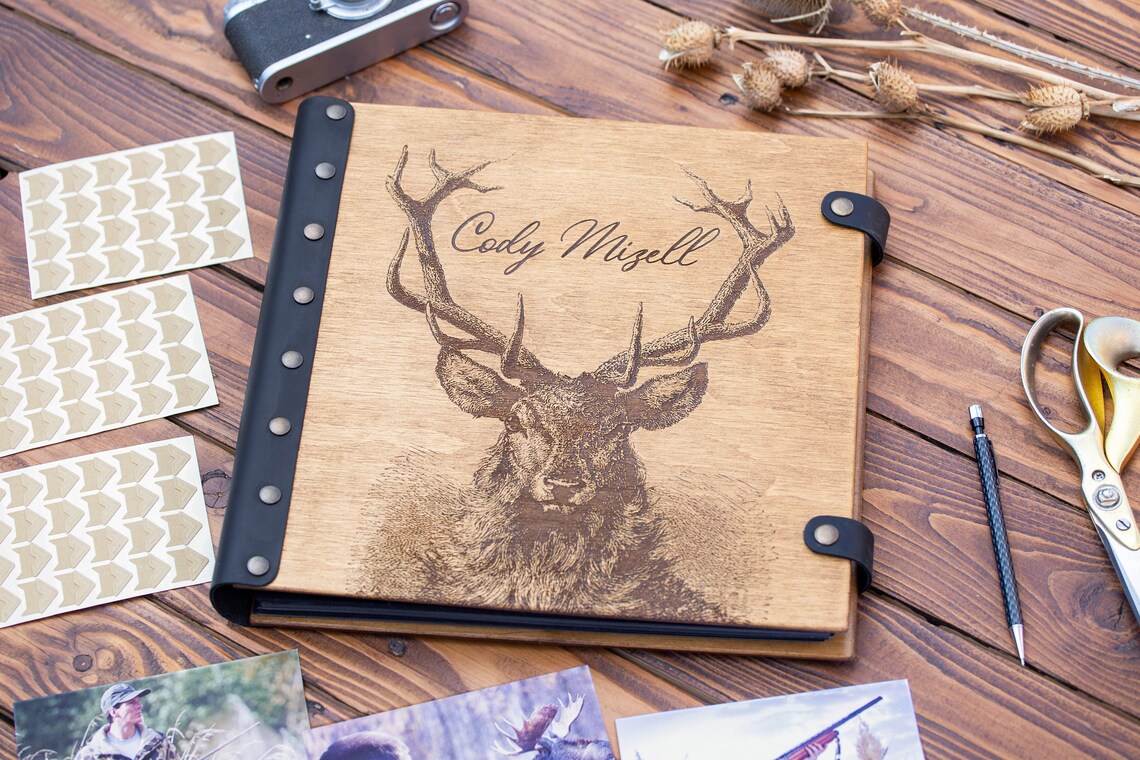 Wooden Photo Album With Deer Gift for Hunter or Fisherman With - Etsy