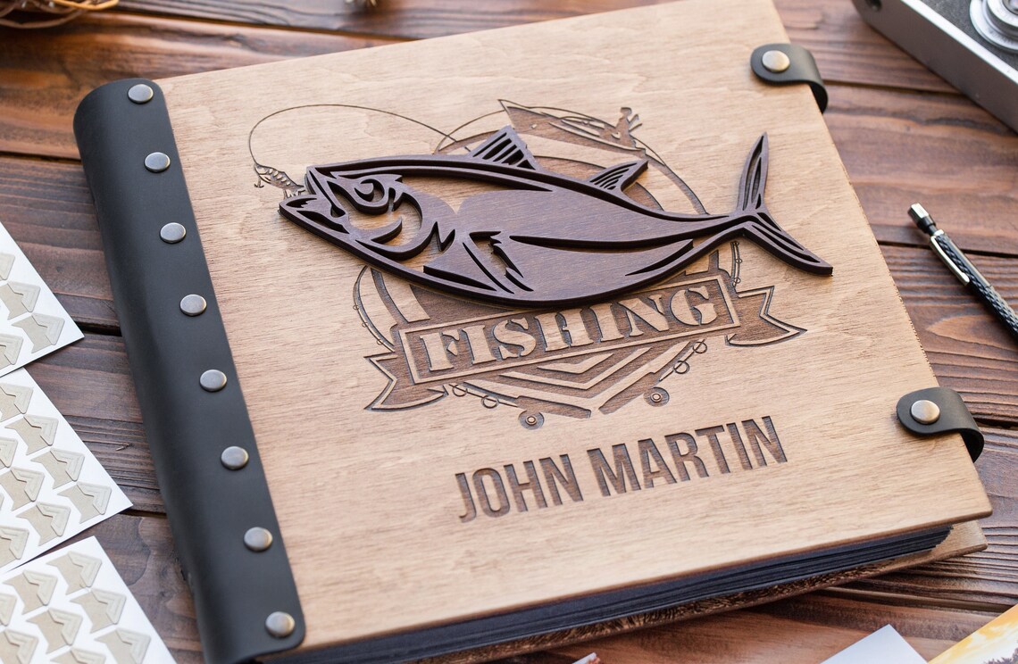 Wooden Photo Album for Fisherman With 3D Fish Personalized - Etsy