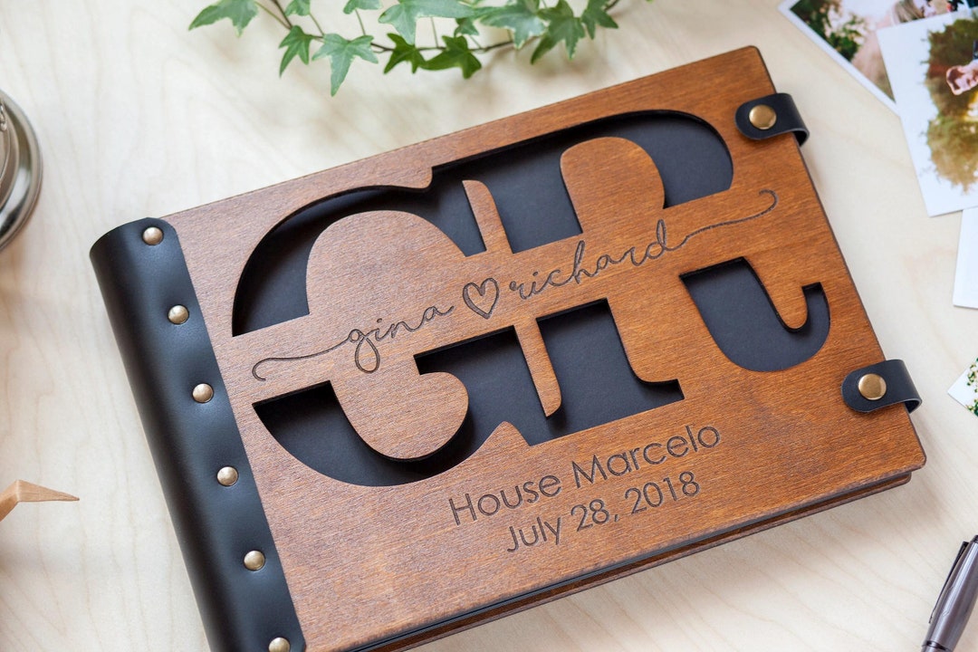 Wedding Photo Album, Family Monogram Wooden Photo Album, Engraved ...