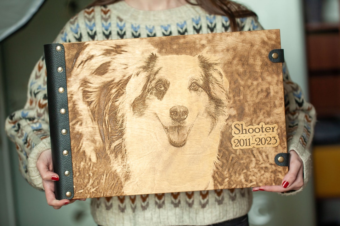 Personalized Dog Memory Book, Wooden Photo Album Pet Loss, Scrapbook ...