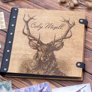Wooden Photo Album With Deer Gift for Hunter or Fisherman With Engraved ...