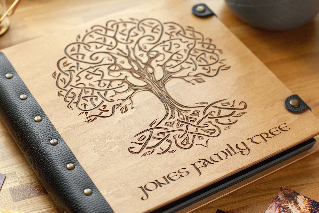 Custom Photo Album Family Tree Engraving, Rustic Scrapbook Album, Large ...