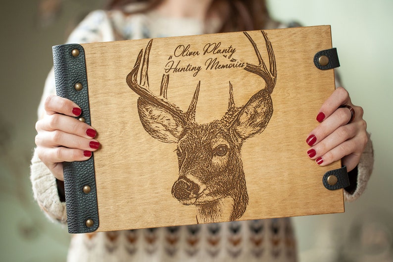 Hunting Photo Album With Whitetail Deer, Wooden Scrapbook Album Great ...