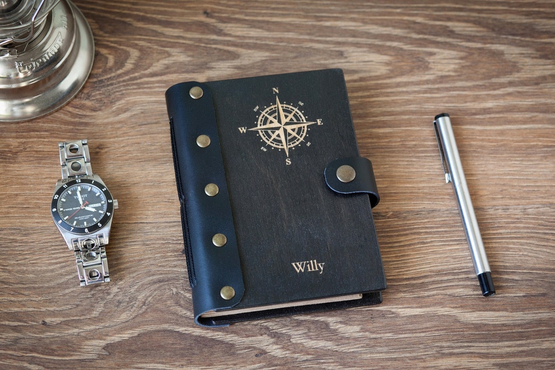 Custom Travel Journal, Wooden Notebook With Compass Engraving Perfect ...