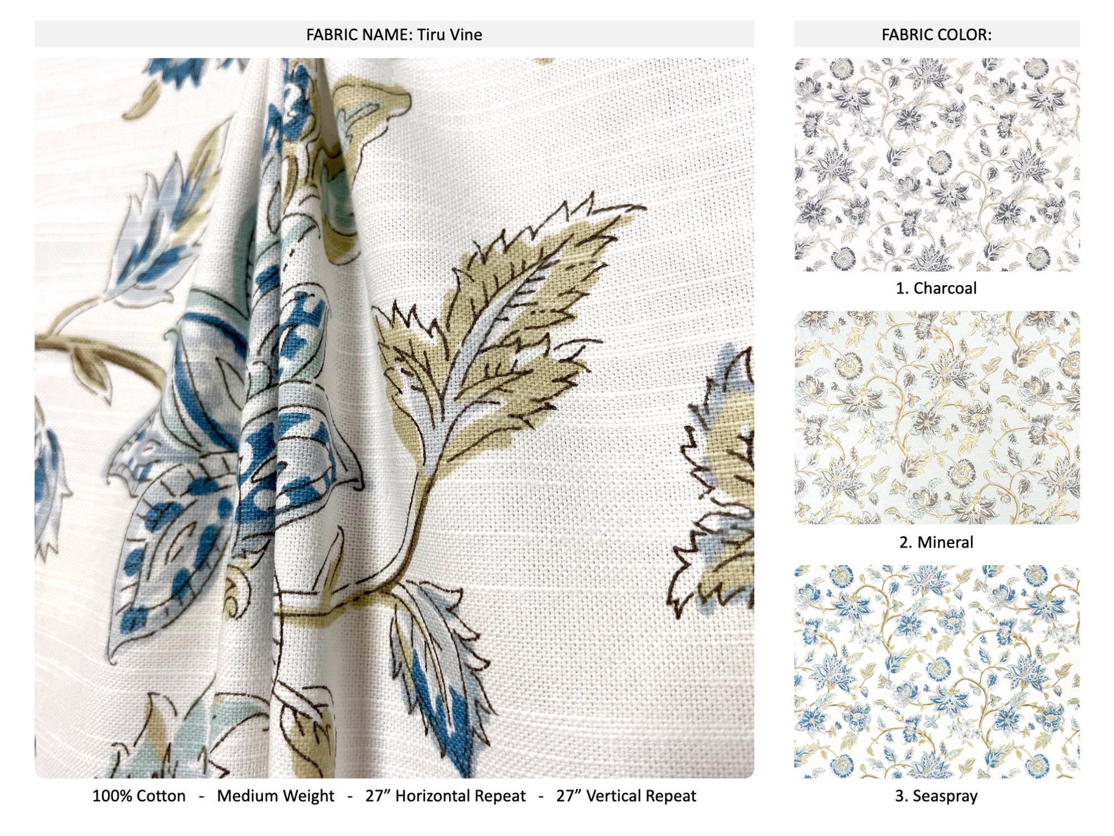 Tiru Vine 6 Colors Botanical Florals Jacobeans Cotton - Etsy