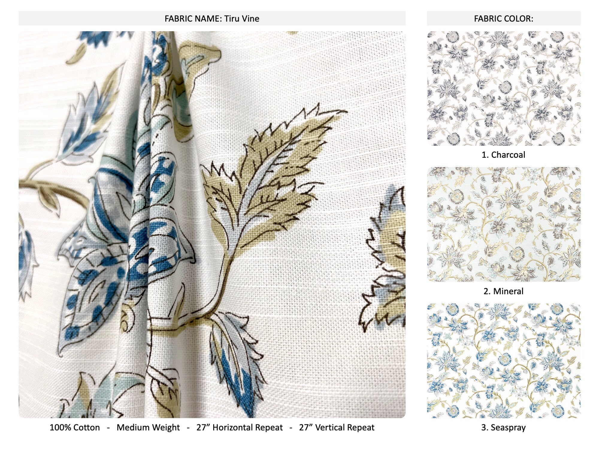 Tiru Vine 6 Colors Botanical Florals Jacobeans Cotton - Etsy
