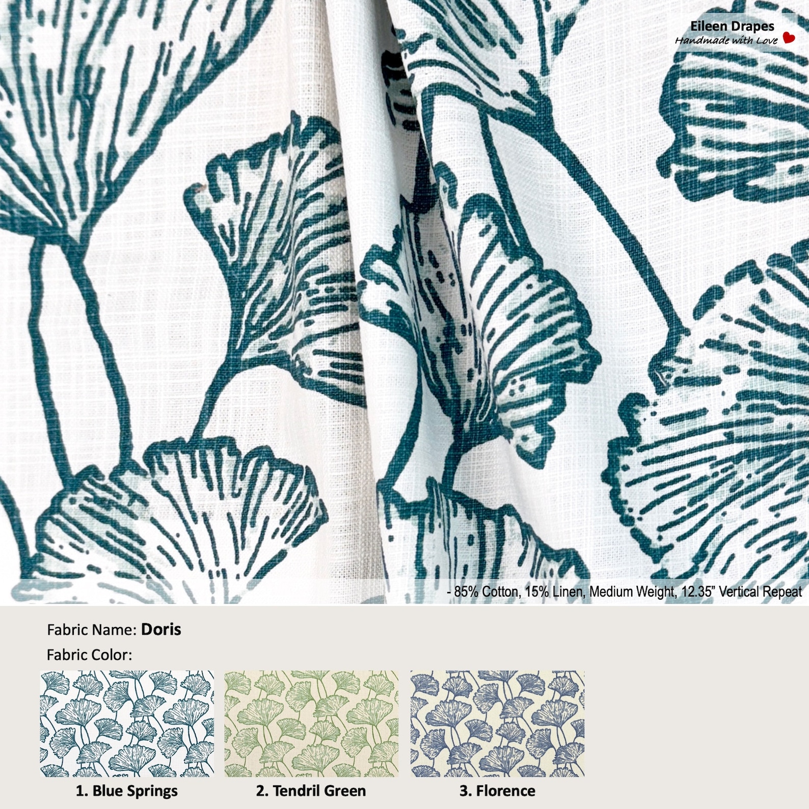 Doris; 3 Colors; Ginkgo Leaf Natural; Cotton Blend Curtain, Valance ...