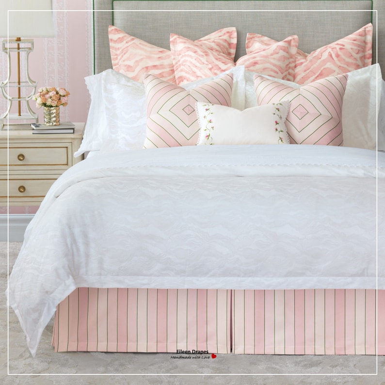 Custom Bed Skirt; Custom Bedding; Tailored Bedskirt, Box Pleats, Split ...