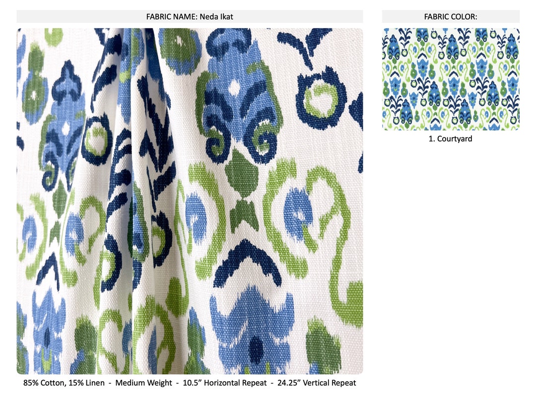 Neda Ikat Color Courtyard Abstract Blue Green White Cotton - Etsy