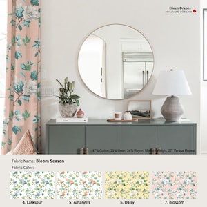 Bloom Season; 7 Colors; Watercolor Floral Rose; Cotton Blend Curtain, Valance; Extra Width ...