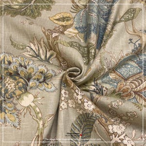 Ivana; Color Sea Glass; Jacobean Floral Flower Blue Taupe; Linen Blend ...