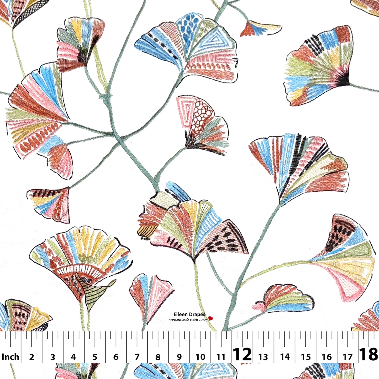 Ginkgo; 2 Colors; Embroidered Leaves; Linen Blend Curtain, Valance ...