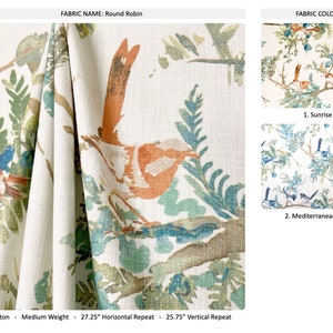 Round Robin 2 Colors Watercolor Bird Tree Cotton Curtain - Etsy