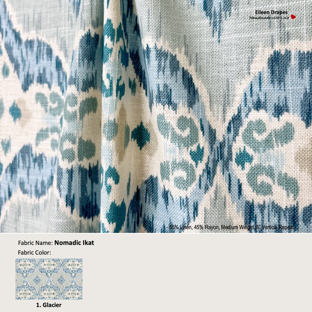 Nomadic Ikat Color Glacier Trellis Lattice Blue Green Linen Blend ...