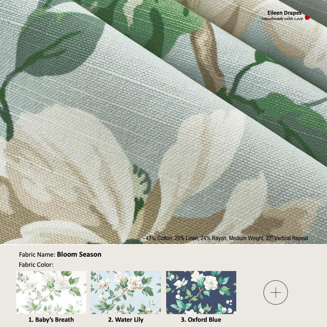 Bloom Season; 7 Colors; Watercolor Floral Rose; Cotton Blend Curtain, Valance; Extra Width ...