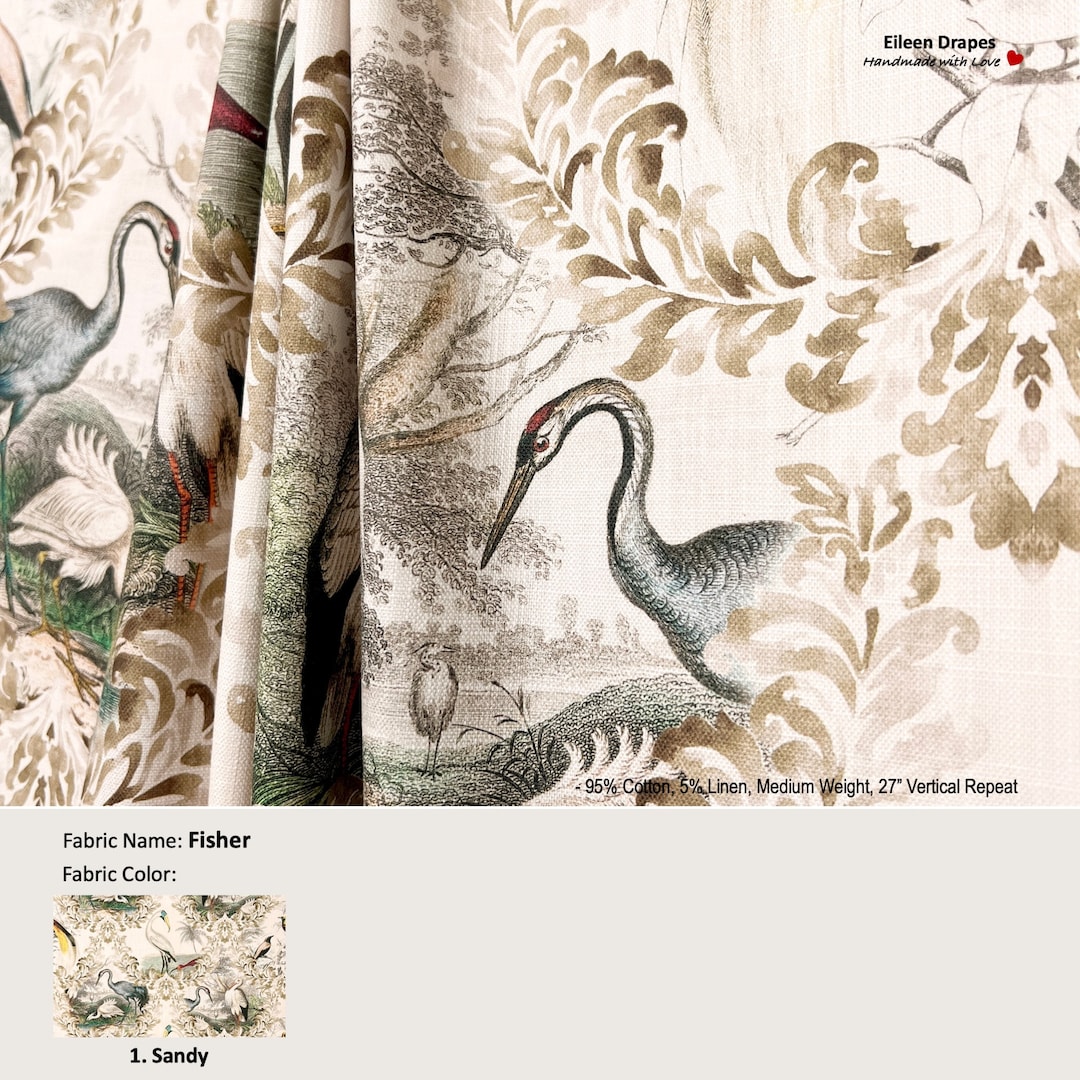 Fisher; Color Sandy; Tropical Bird Natural; Cotton Blend Curtain ...