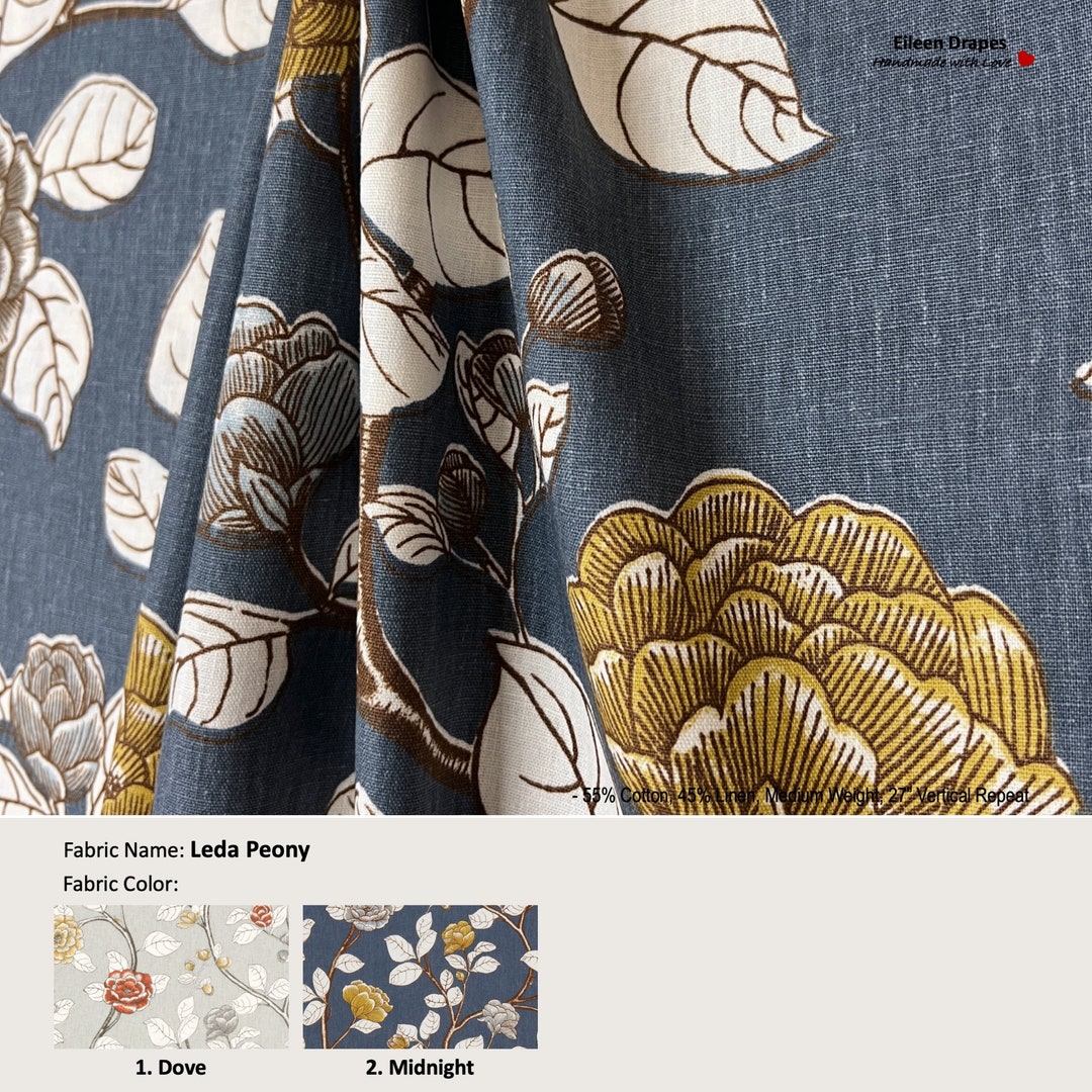 Leda Peony; 2 Colors; Jacobean Floral Flower Rose Blue Gray; Cotton ...