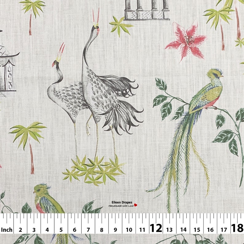 Joybird; 3 Colors; Chinoiserie Toile Crane; Cotton Blend Curtain ...