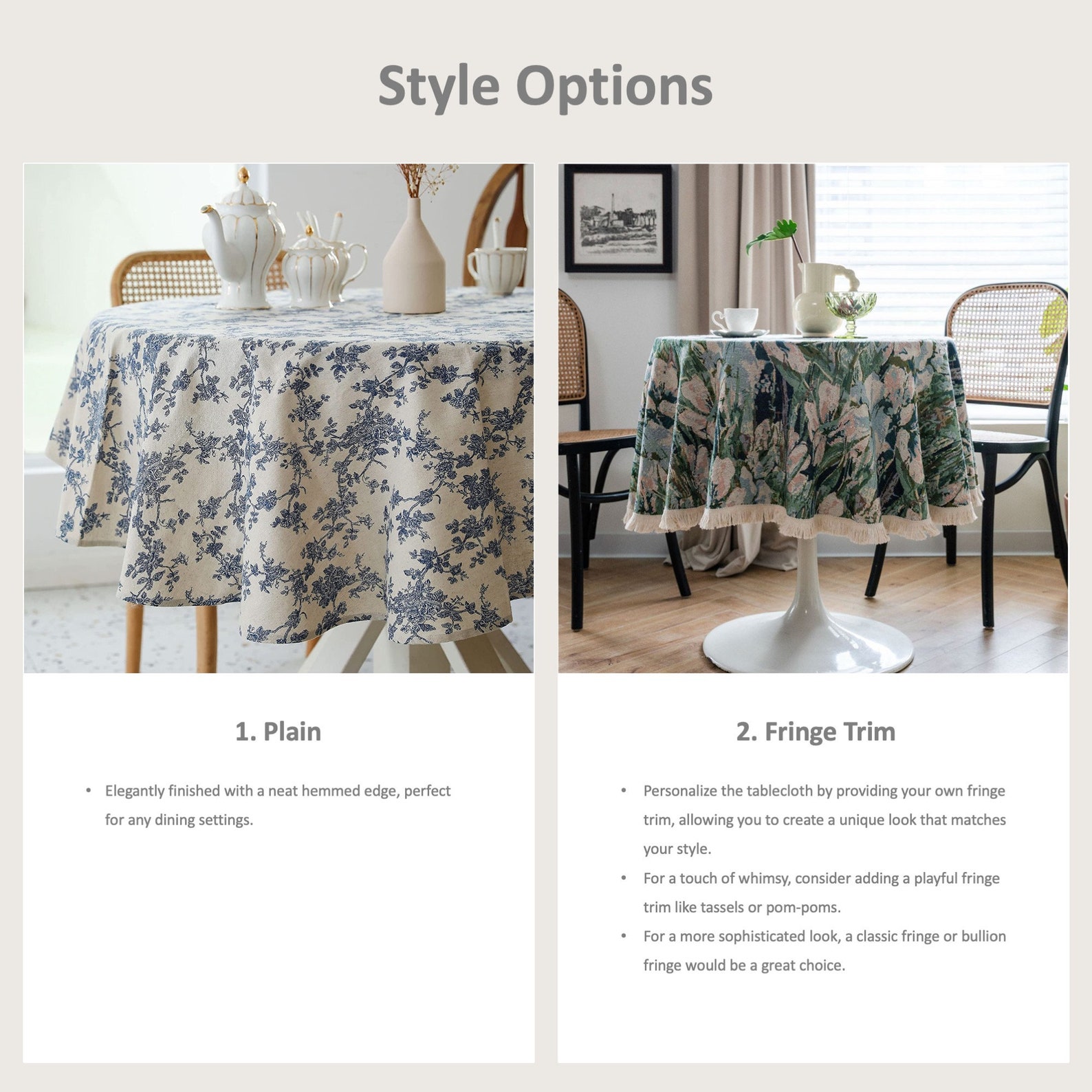Custom Tablecloth; Round Rectangular Square Table Cover; Plain, Fringe ...