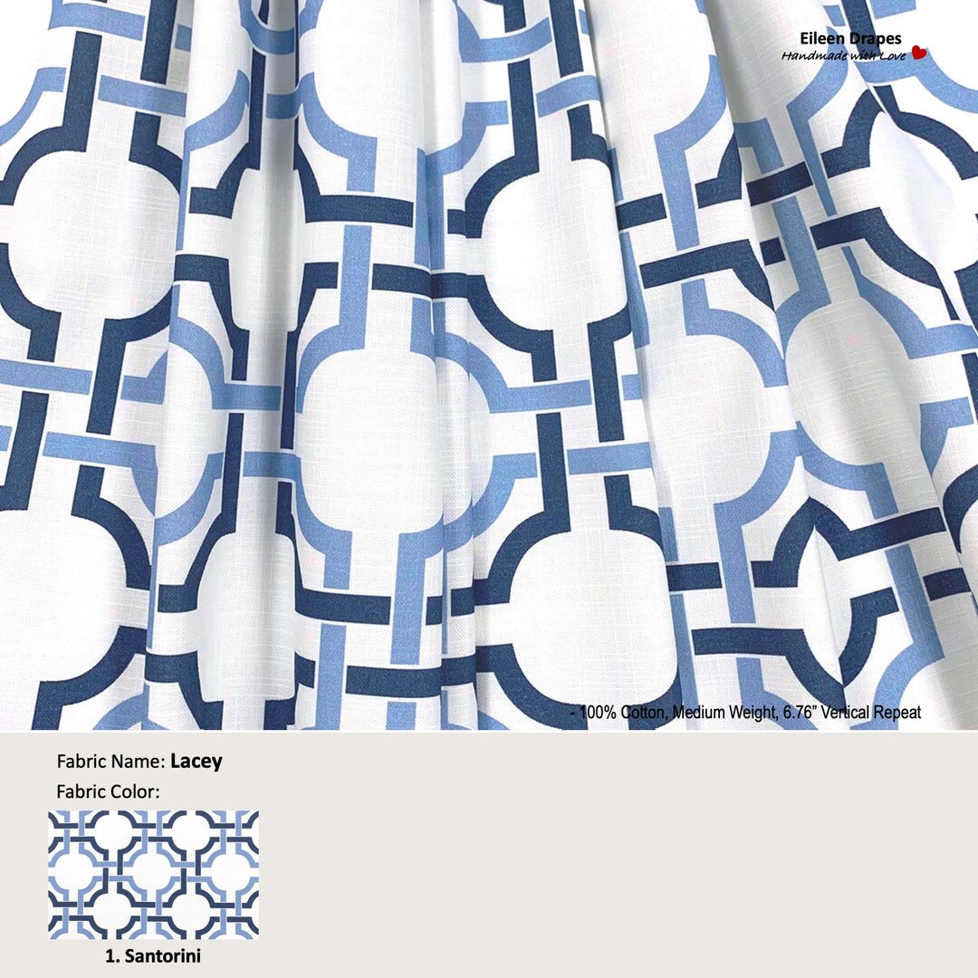 Lacey; Color Santorini; Lattice Fretwork Block Blue White; Cotton ...