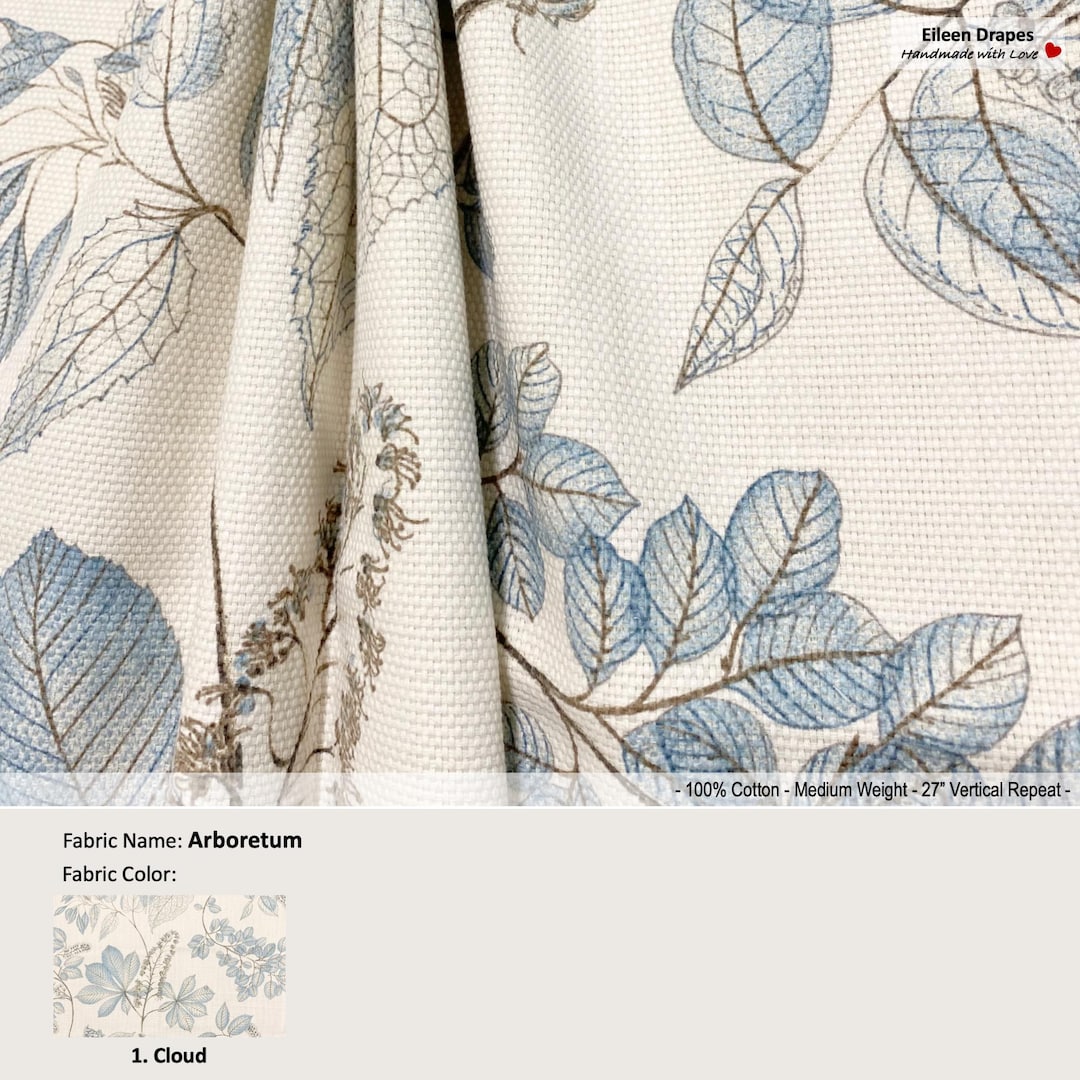 Arboretum; Color Cloud; Jacobean Floral Foliage Beige Light Blue ...