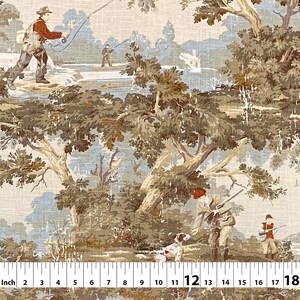 Avondale Color Vintage Fishing Hunting Toile Linen Blend Curtain ...