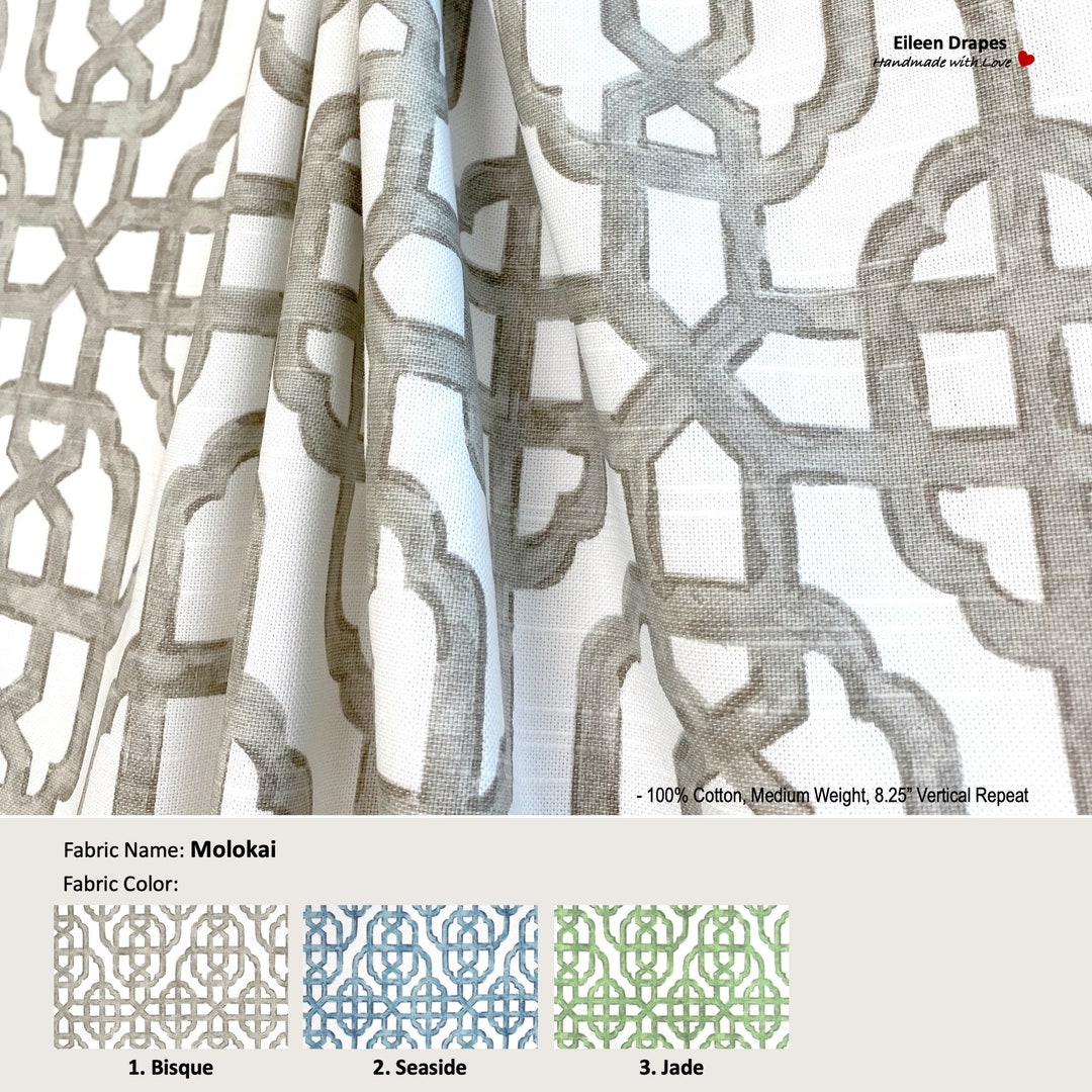 Molokai; 3 Colors; Trellis Lattice Grey Blue White; Cotton Curtain ...