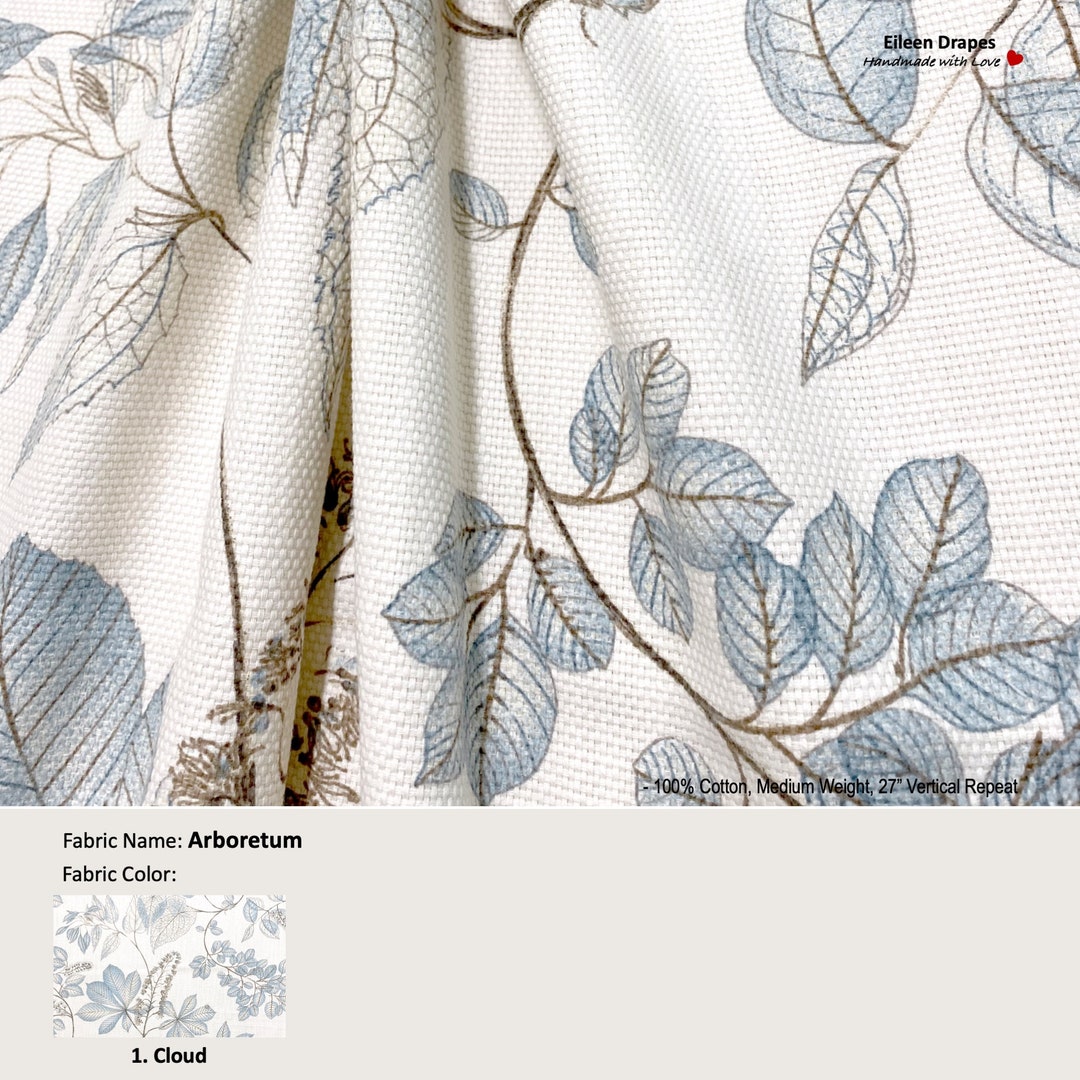 Arboretum Color Cloud Jacobean Floral Foliage White Light Blue Cotton ...