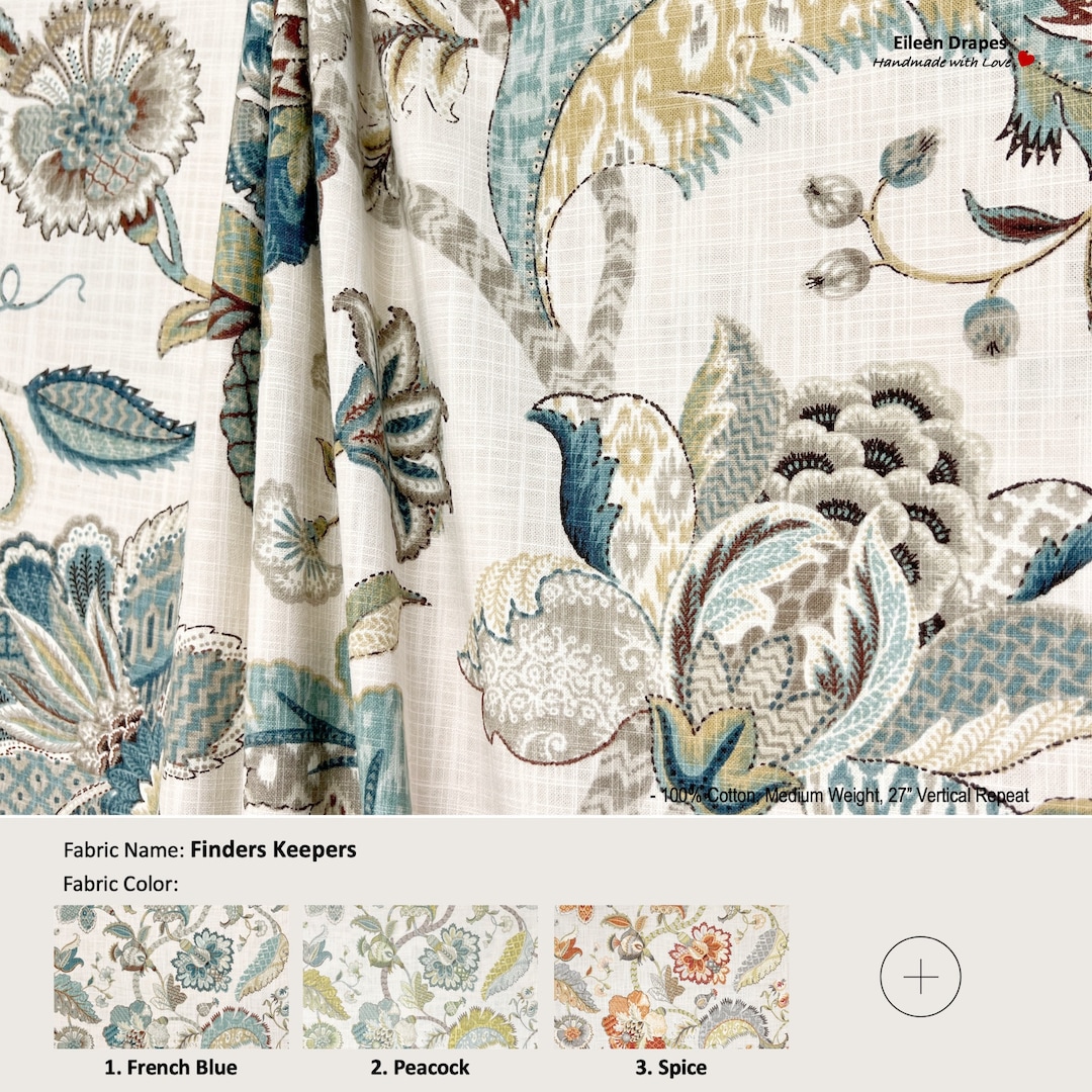 Finders Keepers; 3 Colors French Blue Peacock Spice; Jacobean Floral ...