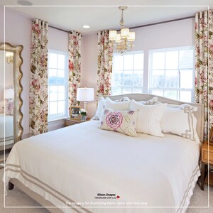 Belle Fleur Color Tea Rose Floral Flower Pink Ivory Linen Blend Curtain ...