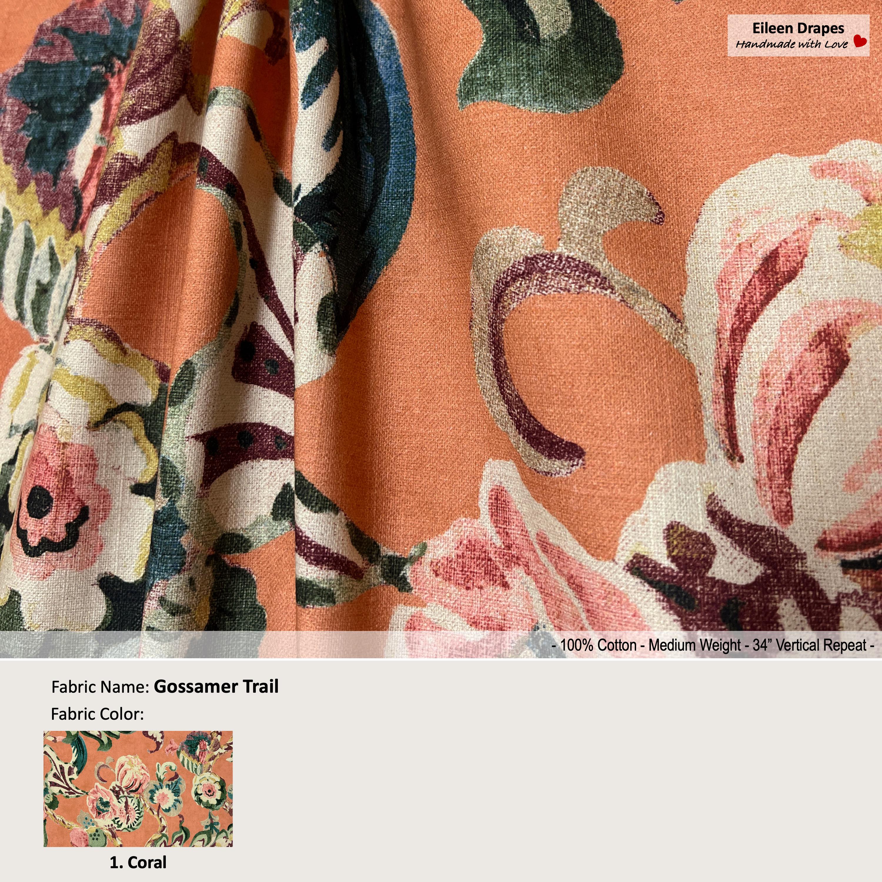 Gossamer Trail; Color Coral; Watercolor Floral Flower; Cotton Curtain ...