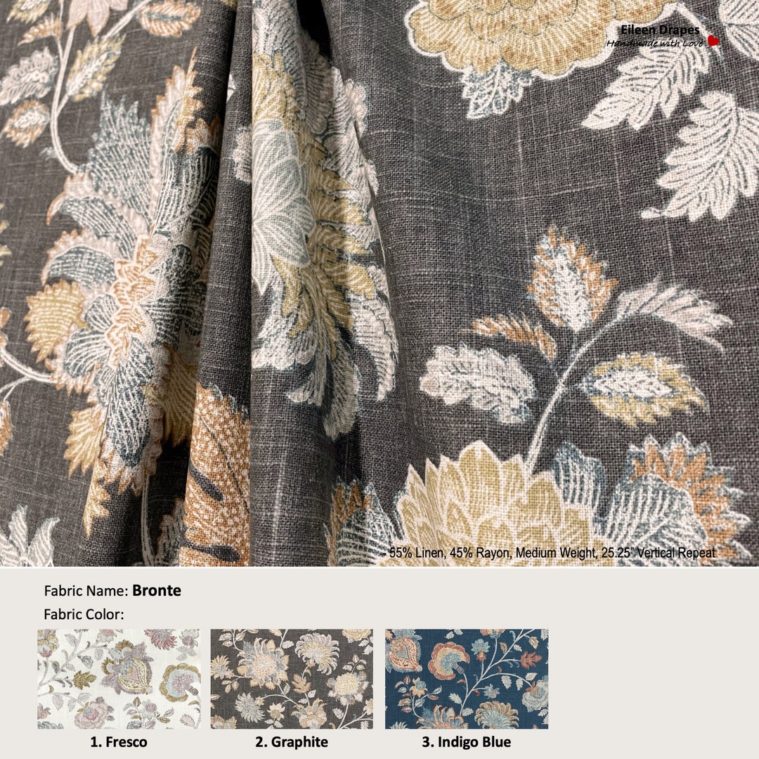 Bronte 3 Colors Fresco Graphite Indigo Blue Jacobean Floral Flower ...