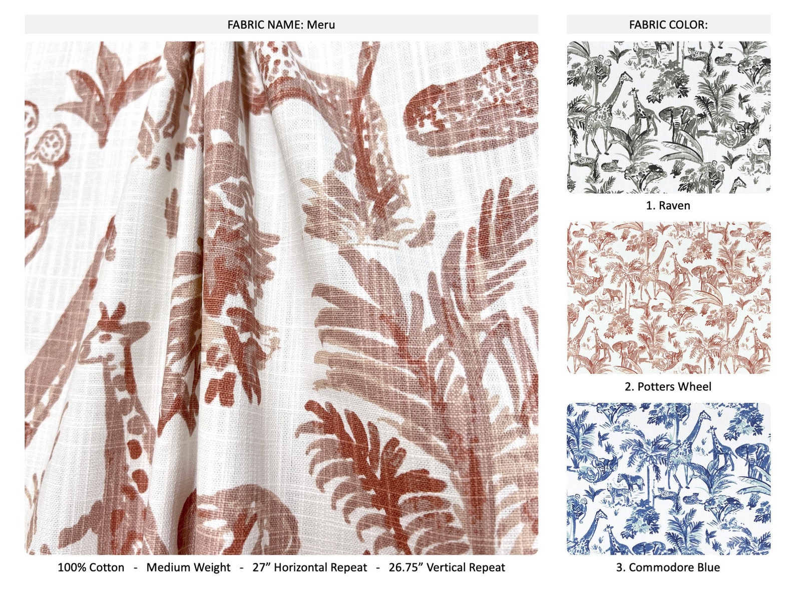 Meru 4 Colors Safari Animal Toile Giraffe Elephant Zebra - Etsy