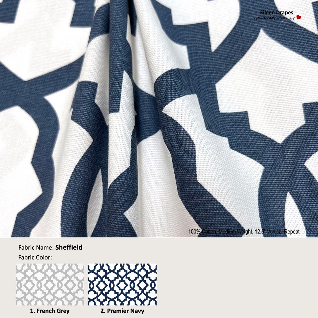 Sheffield; 2 Colors Gray Navy; Moroccan Lattice Quatrefoil; Cotton ...