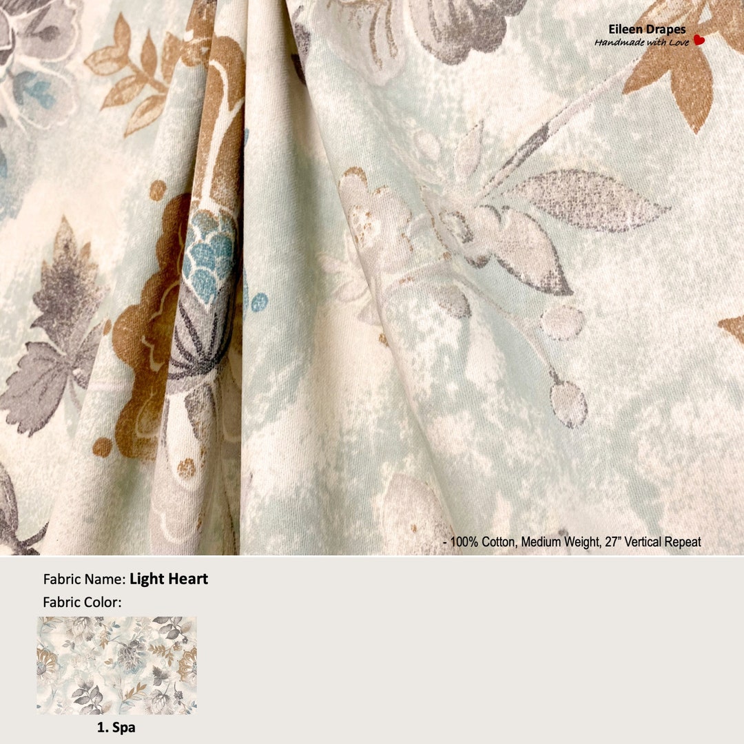 Light Heart; Color Spa; Watercolor Floral Flower Blue; Cotton Curtain ...