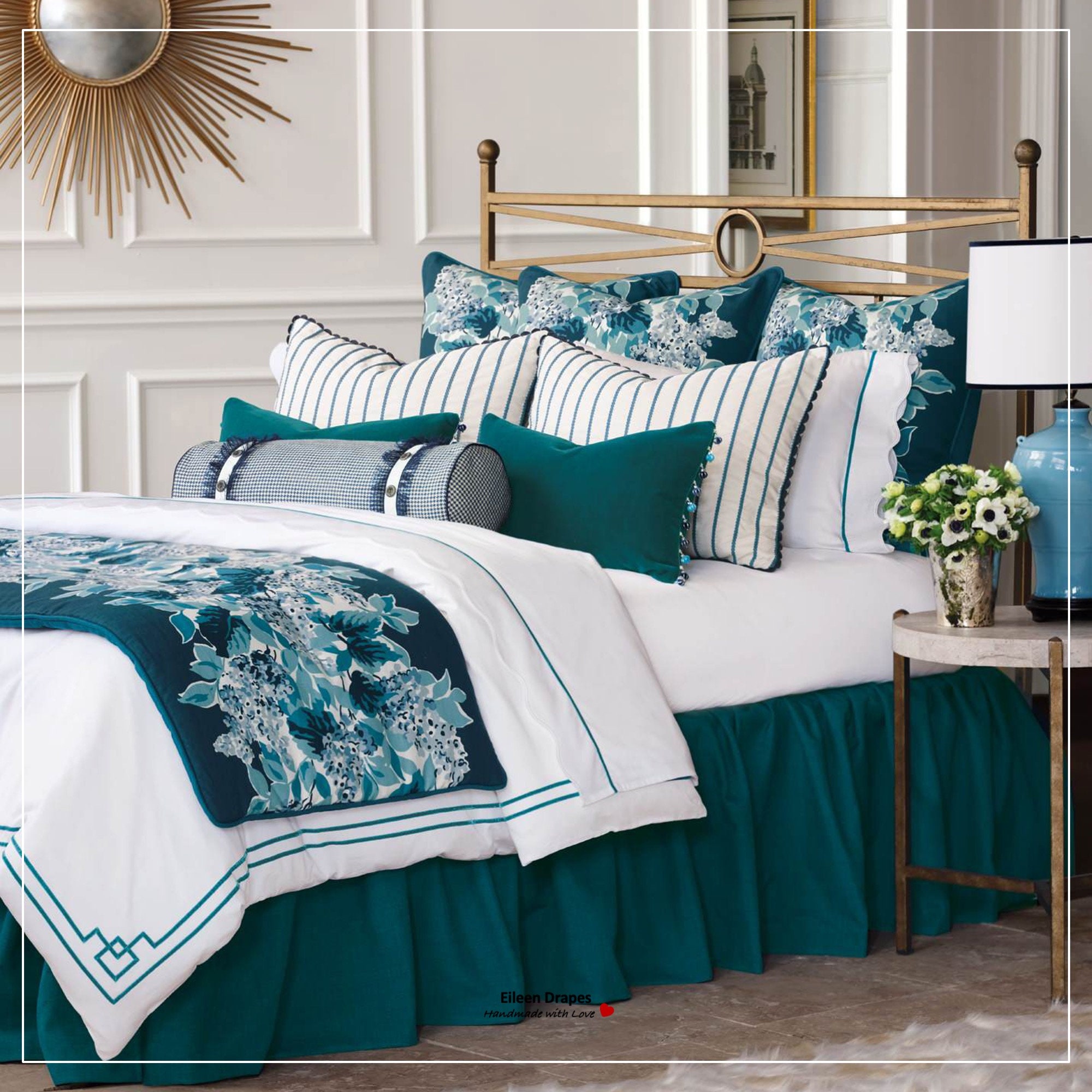 Custom Bed Skirt; Custom Bedding; Tailored Bedskirt, Box Pleats, Split ...