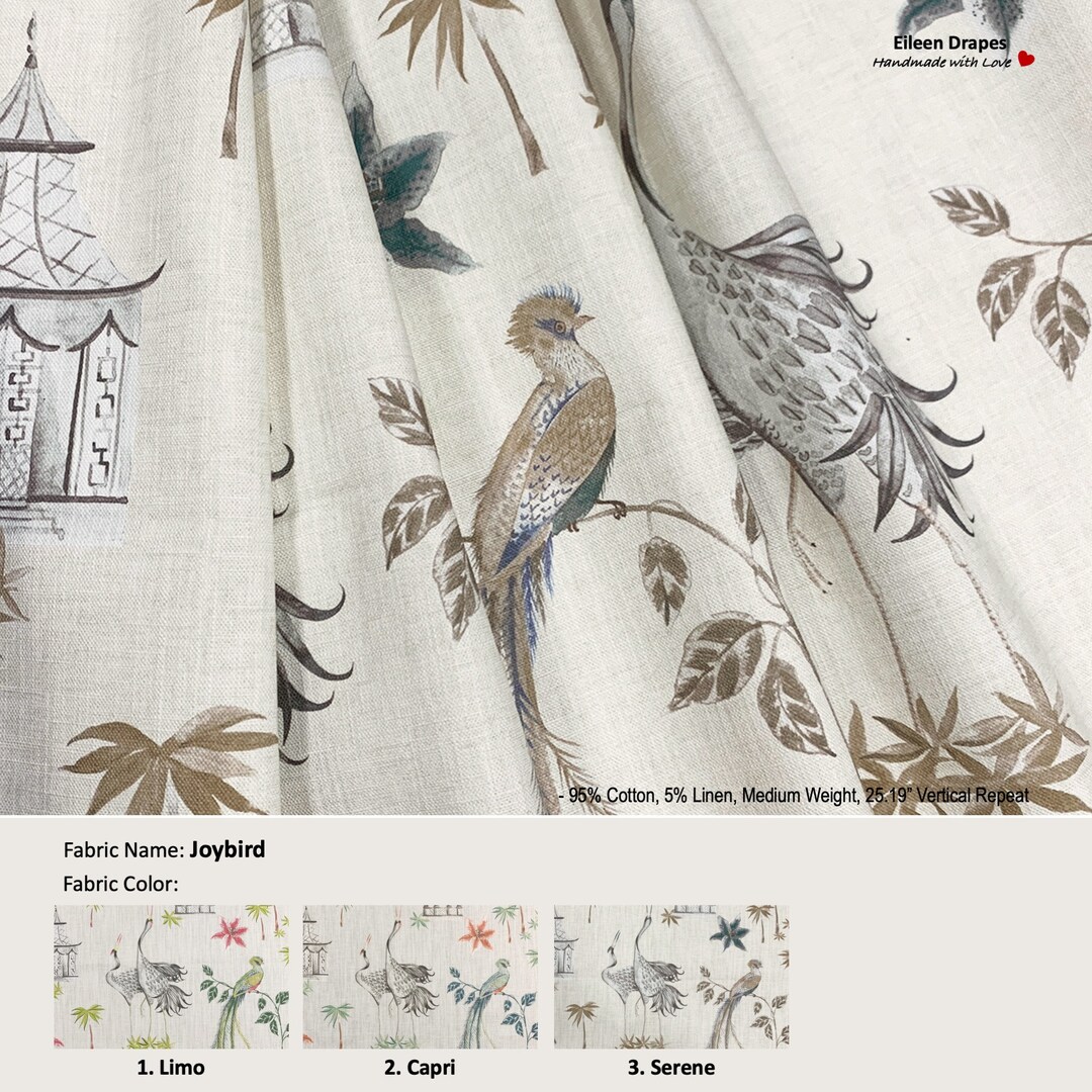 Joybird 3 Colors Chinoiserie Toile Crane Cotton Blend Curtain, Valance ...