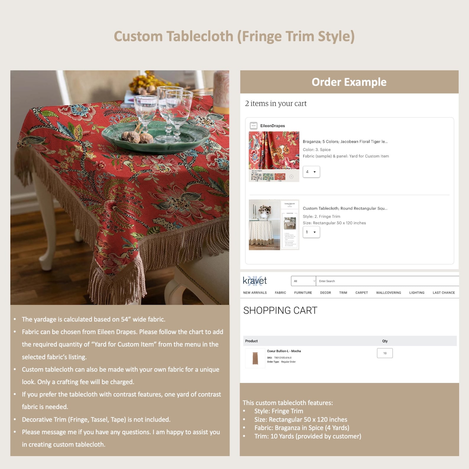 Custom Tablecloth; Round Rectangular Square Table Cover; Plain, Fringe ...