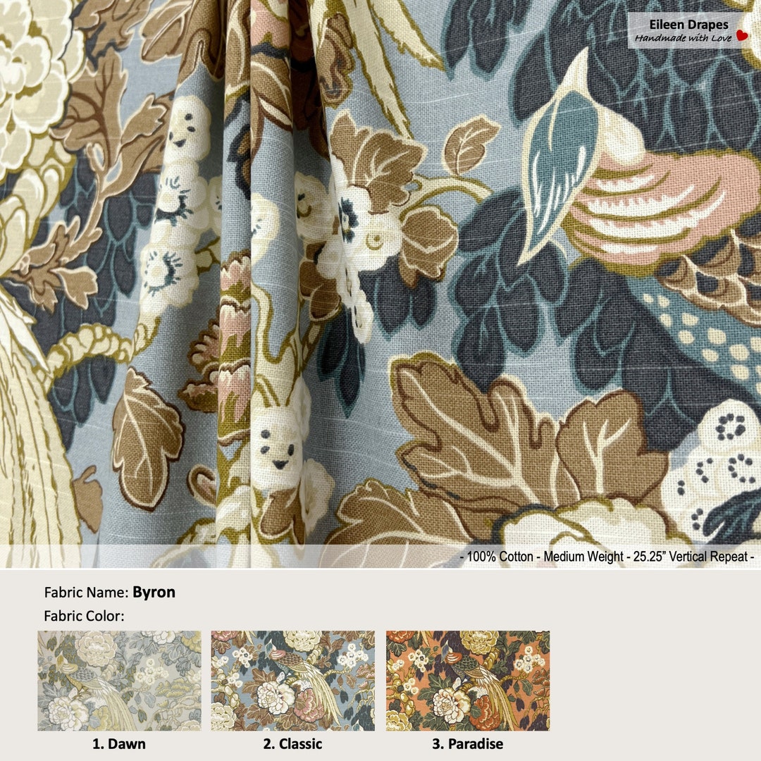 Byron; 3 Color; Jacobean Floral Flower Birds Phoenix Blue Orange ...