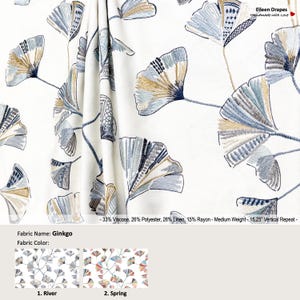 Ginkgo; 2 Colors; Embroidered Leaves; Linen Blend Curtain, Valance ...